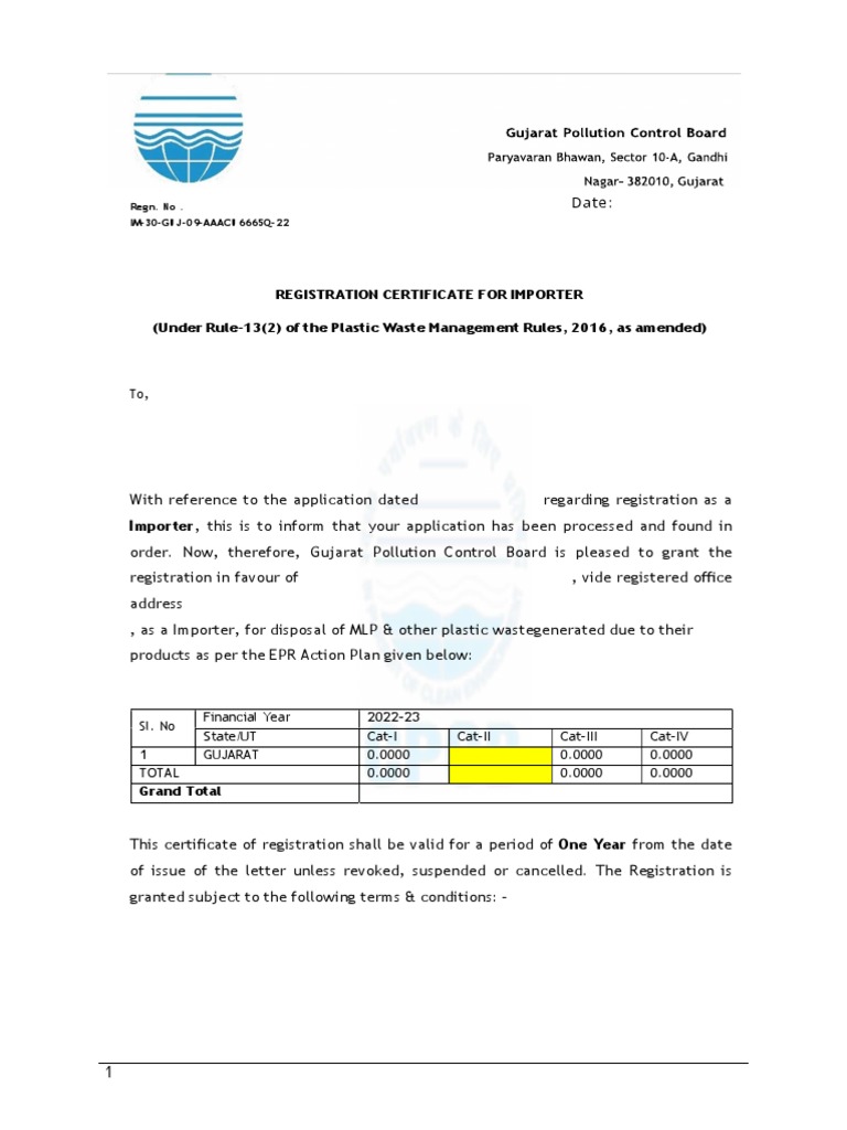 EPR Regn. Certi As An Importer | PDF | Government | Justice