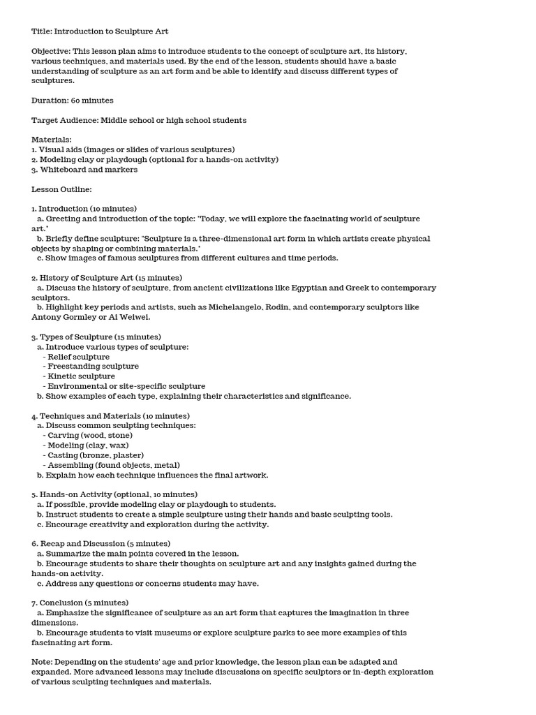 Title Introduction to Sculpture Art Objective This lesson plan aims to ...