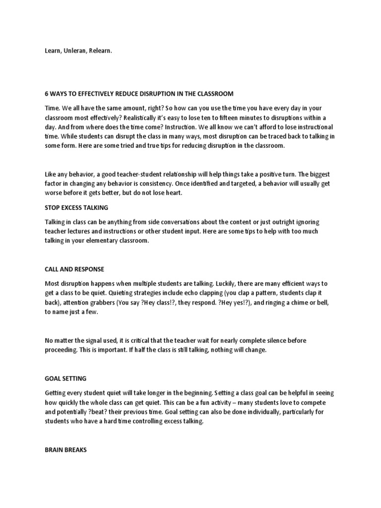 6 Ways To Effectively Reduce Disruption in The Classroom | PDF ... 6 Ways To Effectively Reduce Disruption in The Classroom | PDF ...