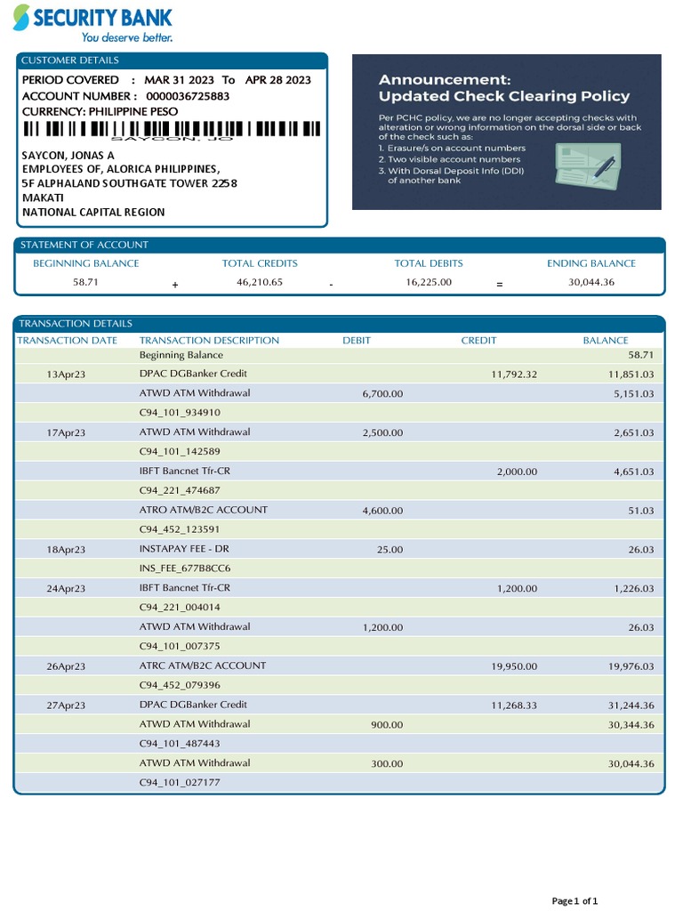 Proof of Account | Download Free PDF | Automated Teller Machine | Economies