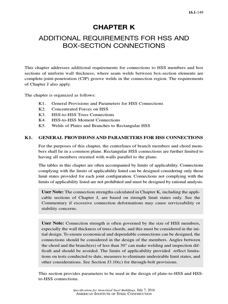 Chapter k - Additional Requirements for Hss And | PDF | Truss | Bending