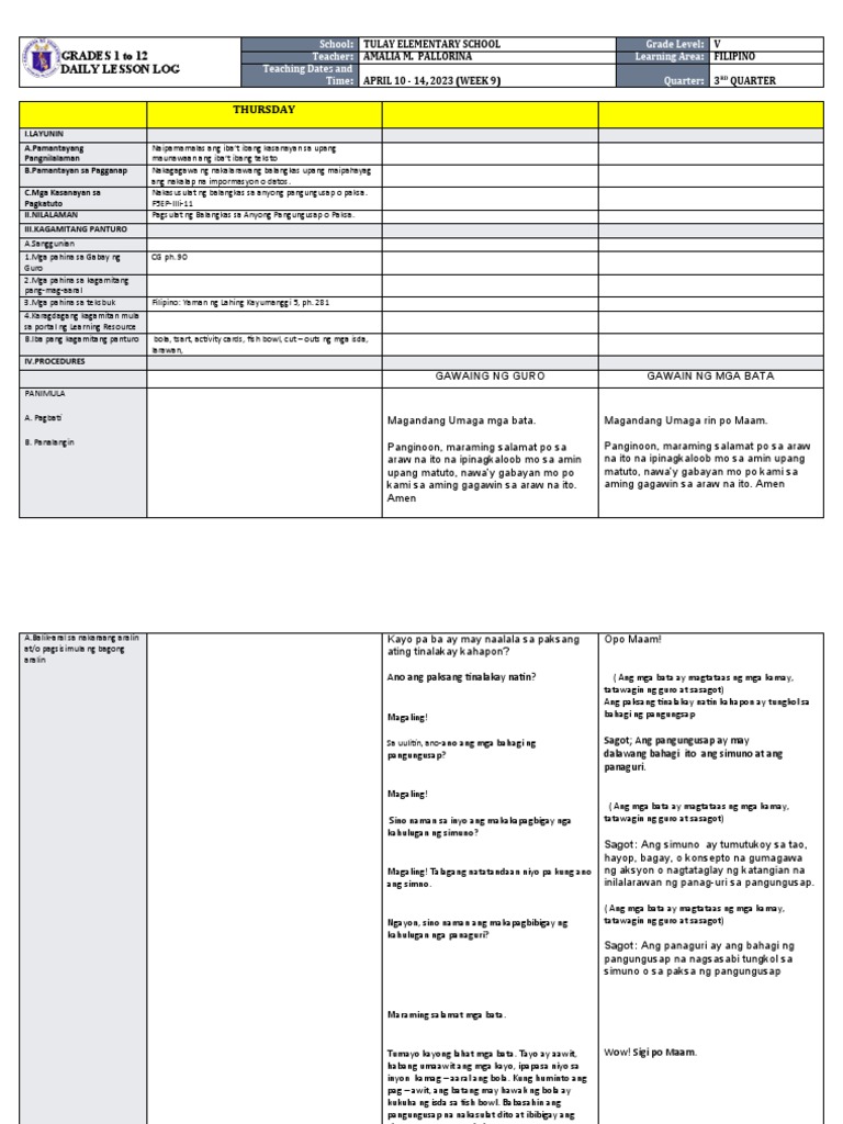 Detailed-Lesson-Plan DLL FILIPINO-5 Q3 W9 | PDF