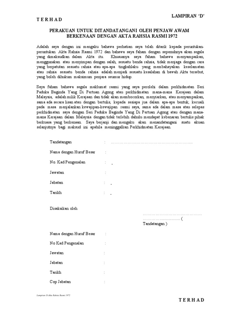 Borang Akta Rahsia Rasmi | PDF