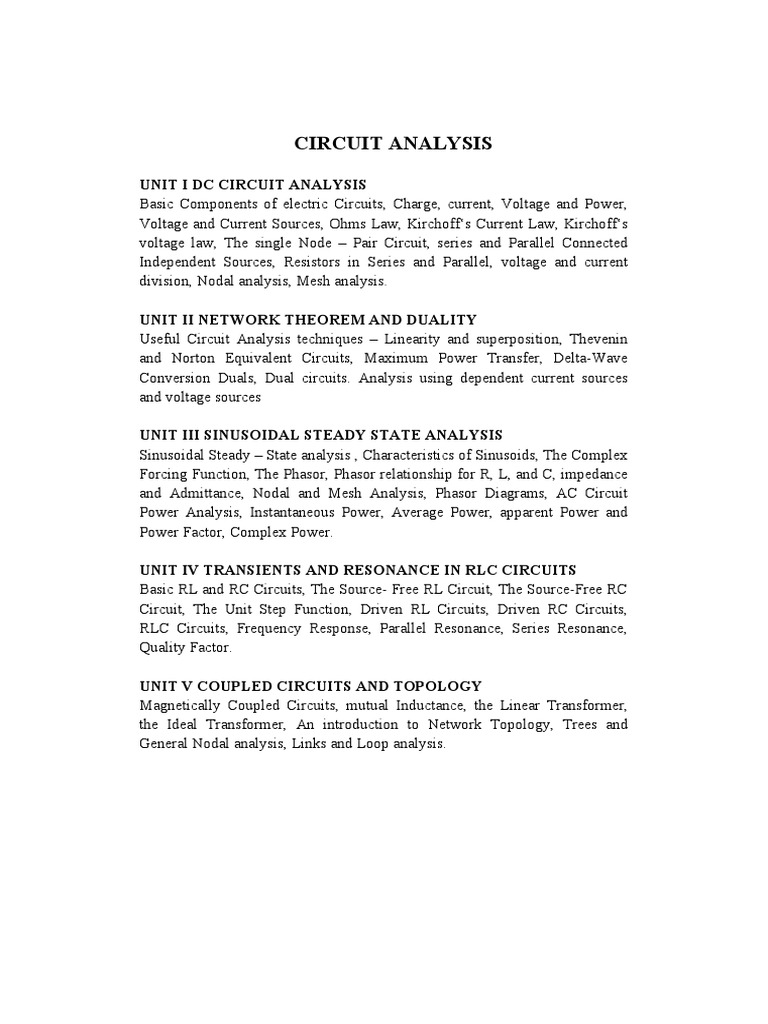Circuit Analysis Syllabus | PDF