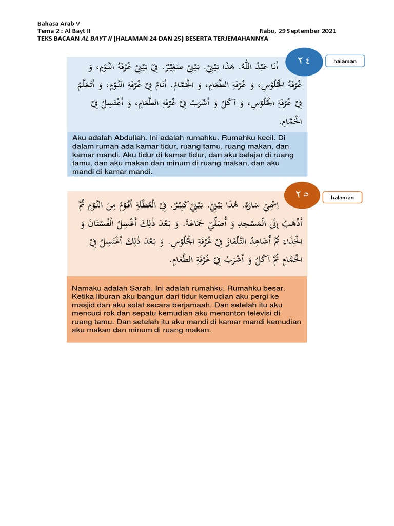 Teks Bacaan Bahasa Arab Sederhana Beserta Terjemahannya | PDF