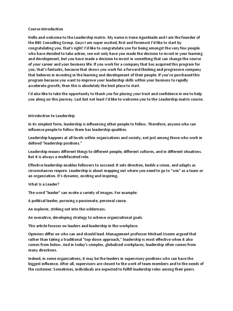 Hello and Welcome To The Leadership Matrix | Download Free PDF ...