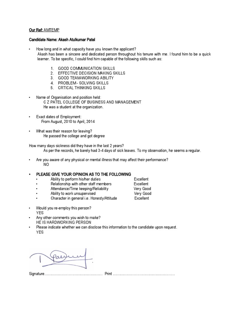 Tempcare Reference Form (8) (3) Akash | PDF