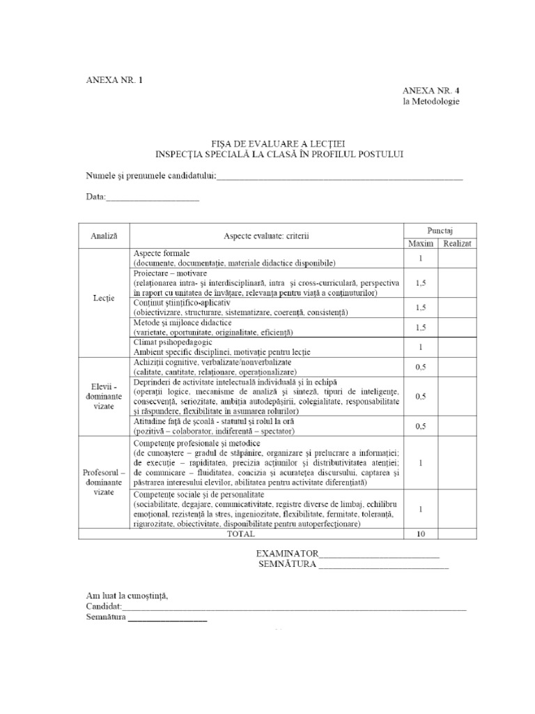 Fisa de Evaluare. Inspectie Speciala | PDF