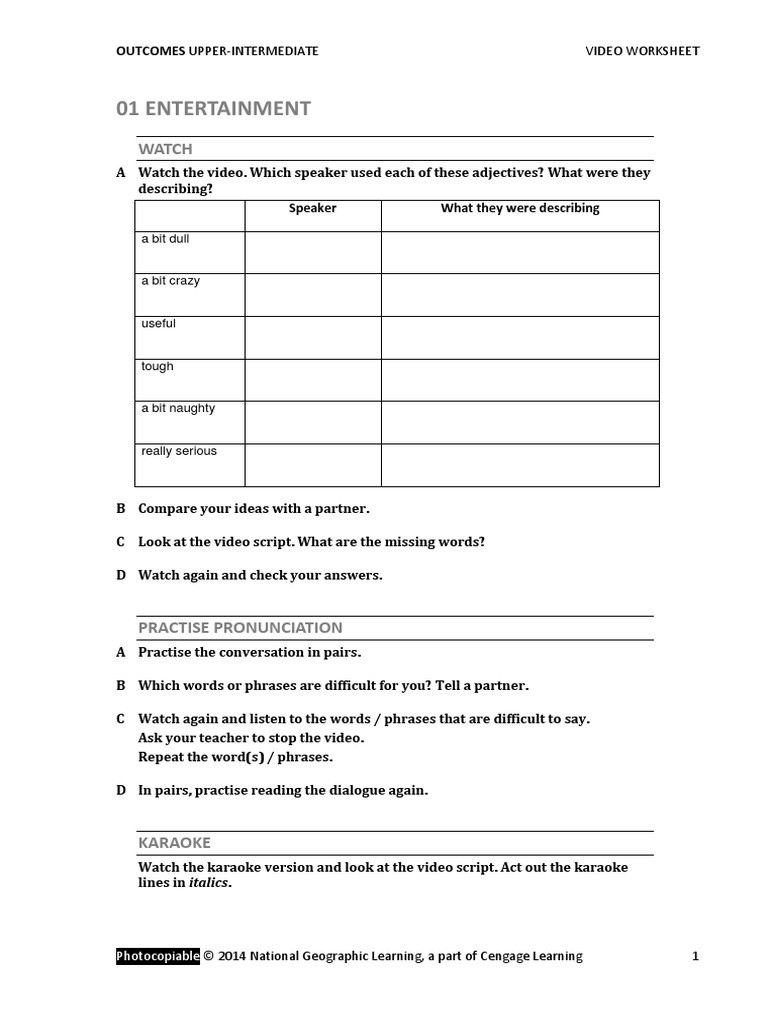 Video Worksheet for Upper-Intermediate Outcomes | PDF