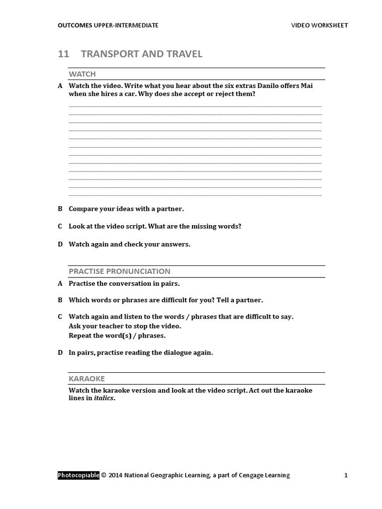 Outcomes Upper-Intermediate Worksheets Unit 11 7 Nov 12 | PDF