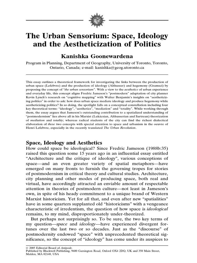 Antipode - 2005 - Goonewardena - The Urban Sensorium Space Ideology and ...