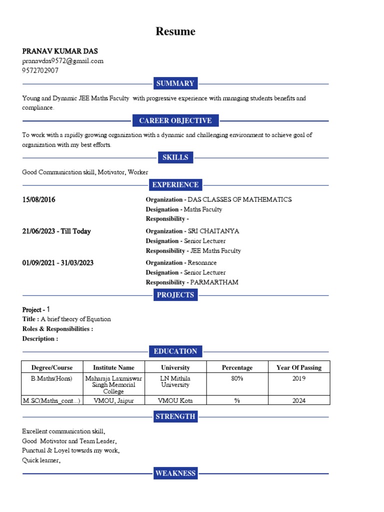 Resume Pranav July 2023 | PDF | Mathematics | Behavior Modification