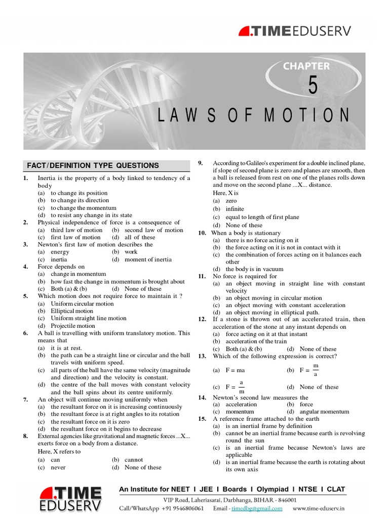 Laws of Motion - Ncert Extract MCQ | PDF | Force | Newton's Laws Of Motion