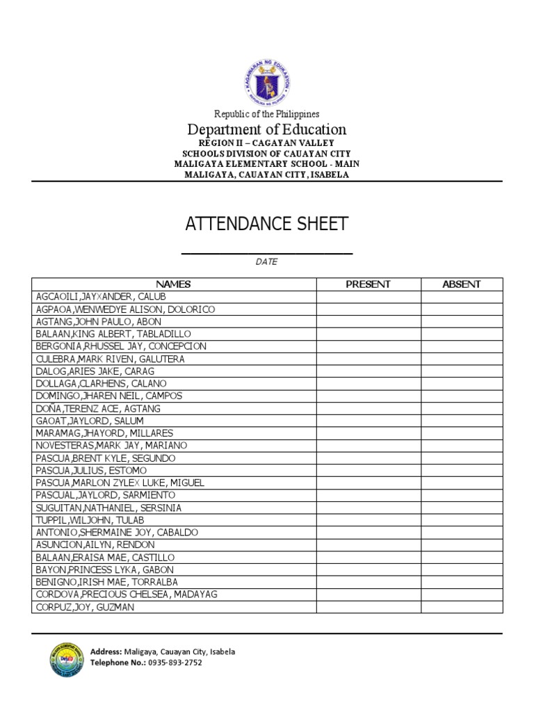 Attendance Sheet Kinder - 2020-2021 | PDF