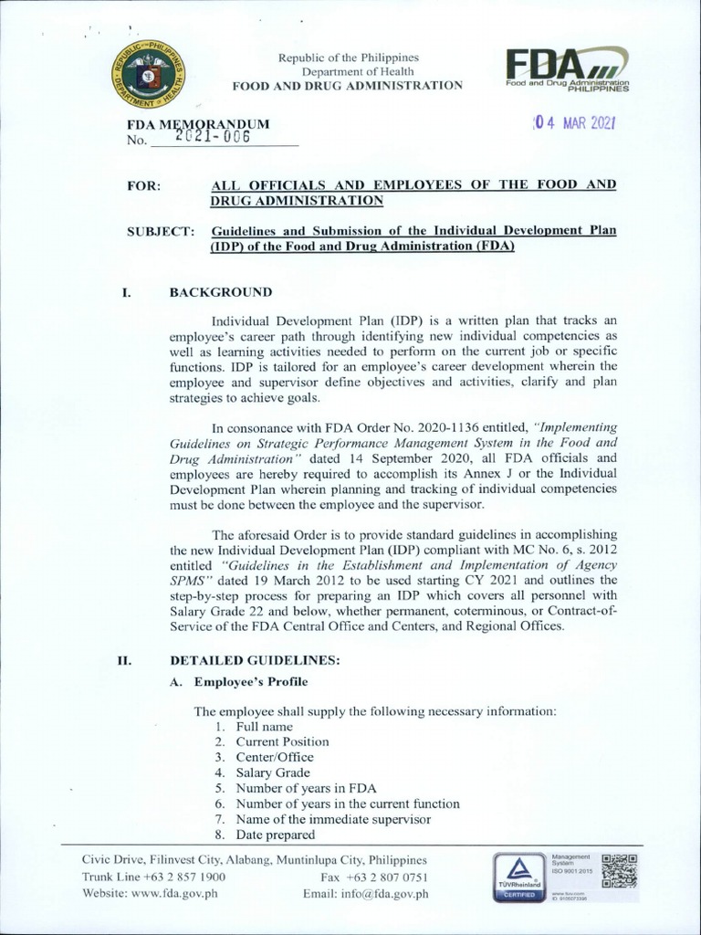 FDA Memorandum No.2021-006-Guidelines and Submission of The Individual ...