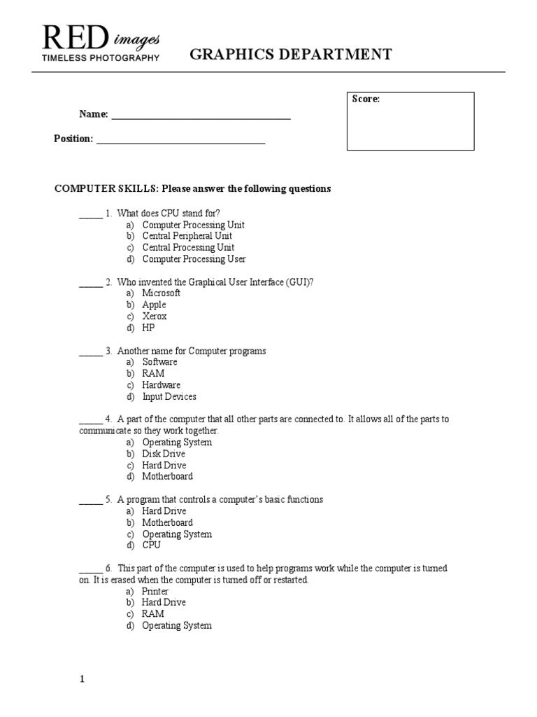 Graphics Department Examination | PDF | Operating System | Computer Hardware