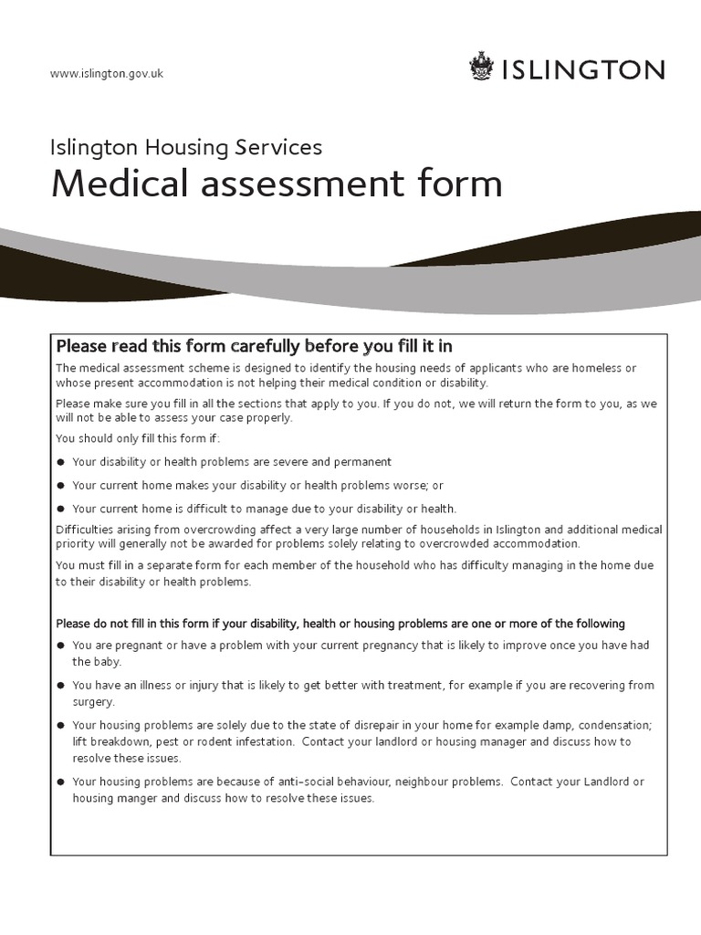 Housing Medical Assessment Form in PDF | PDF | Psychiatry | Mental Disorder