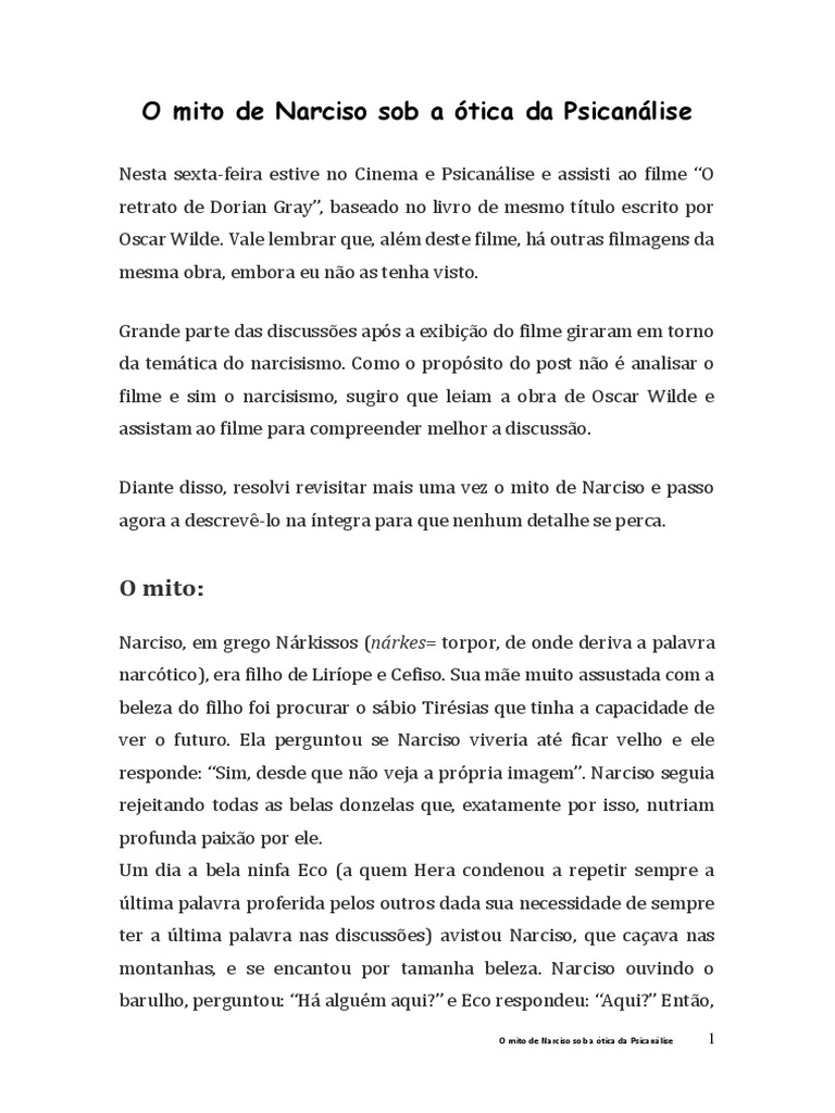 O Mito de Narciso Sob A Ótica Da Psicanálise | PDF | Libido | Amor