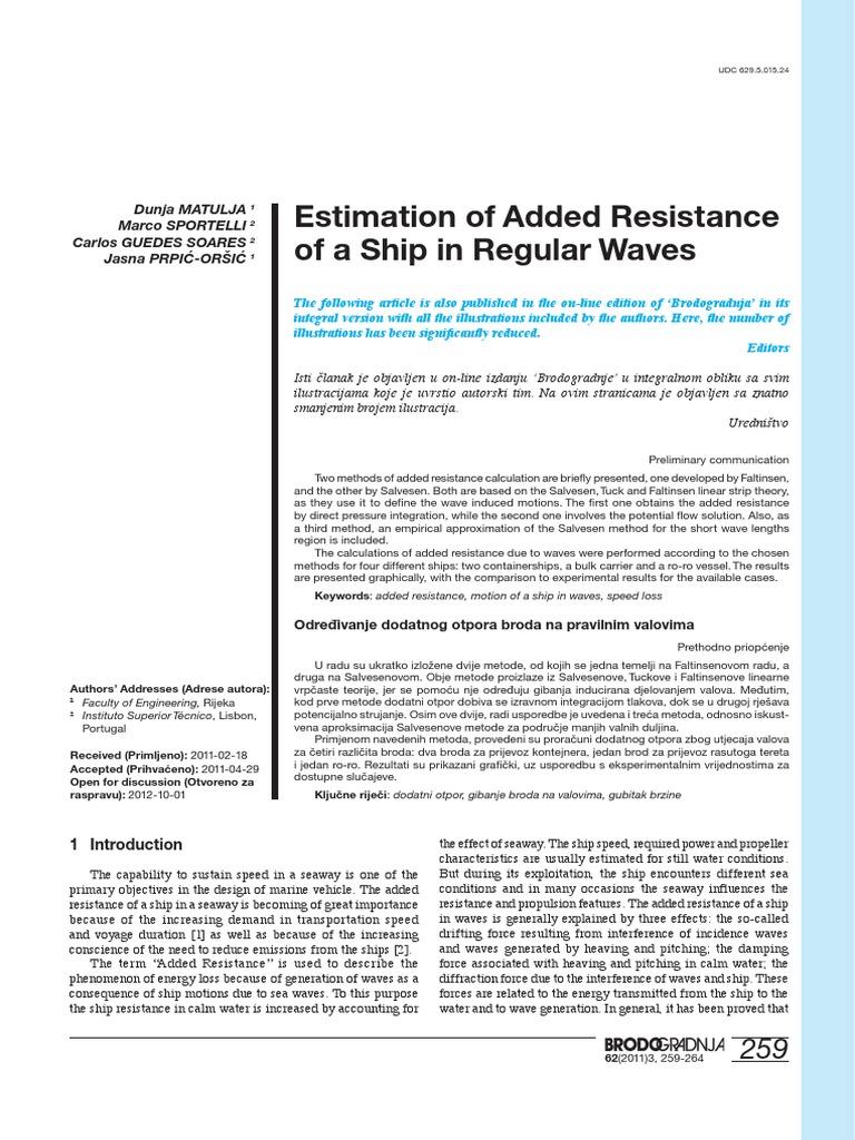 Estimation of Added Resistance of A Ship in Regular Waves | PDF | Science & Mathematics