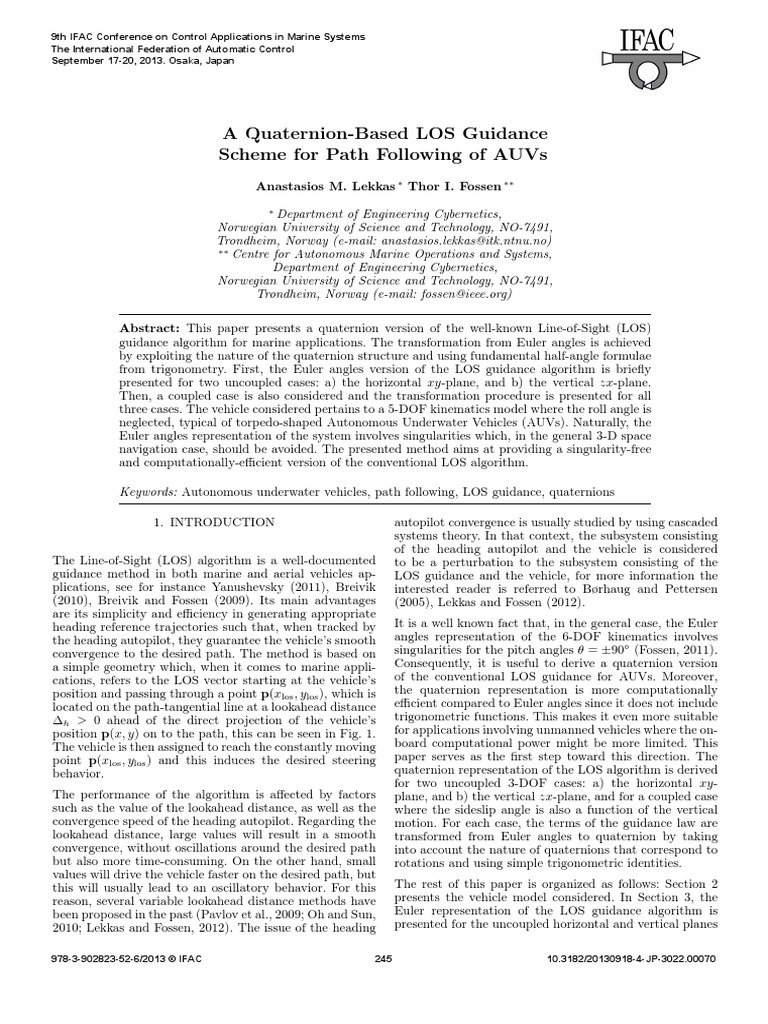 A Quaternion-Based LOS Guidance Scheme For Path Following of AUVs | Download Free PDF | Geometry ...