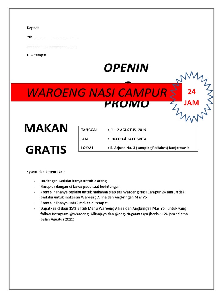Promo Waroeng Nasi Campur 24 Jam | PDF