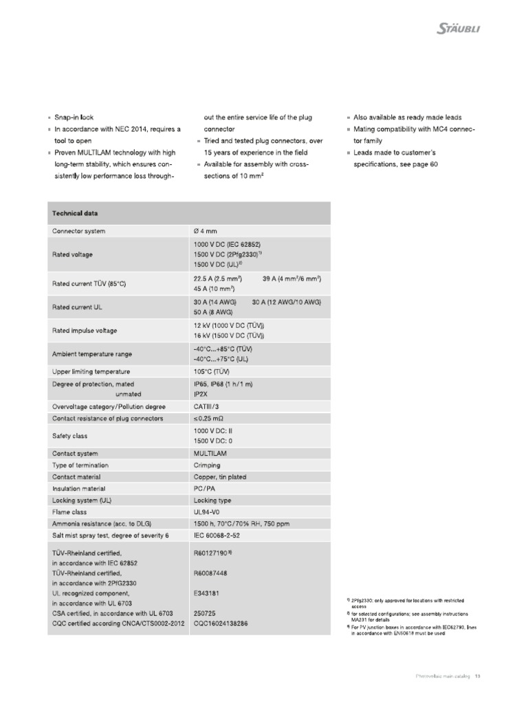 Specs - MC4 Technical Data | PDF