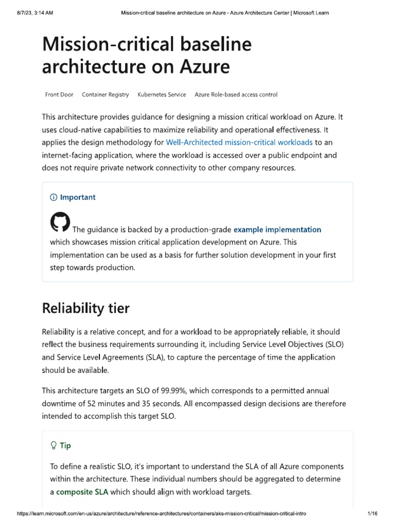 Mission Critical Baseline Architecture | PDF