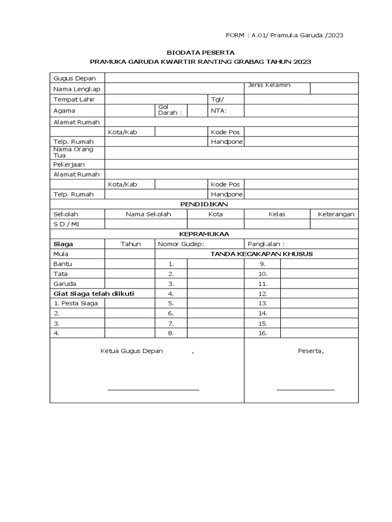 Form Biodata Pramuka Garuda | PDF