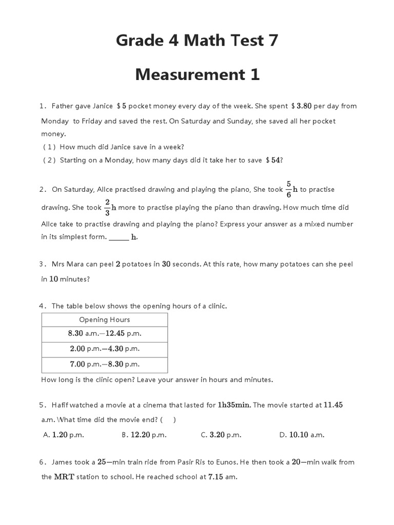Grade 4 Math Practice Test | PDF