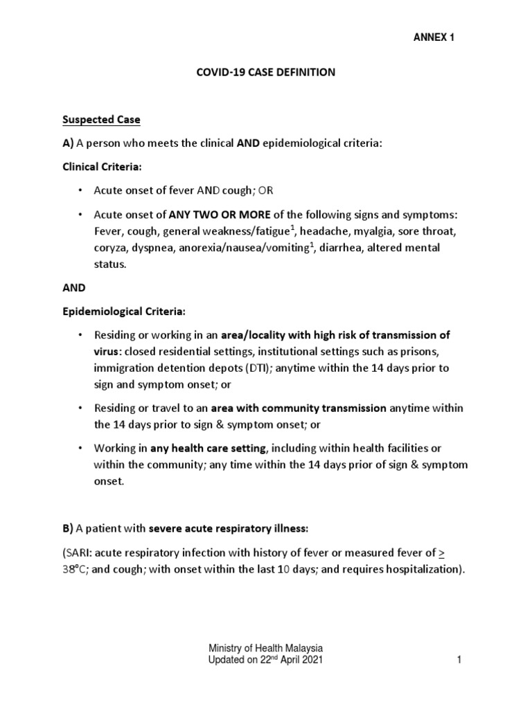 ANNEX 1-Case Definition 11052021 | PDF | Medicine | Respiratory Diseases ANNEX 1-Case Definition 11052021 | PDF | Medicine | Respiratory Diseases