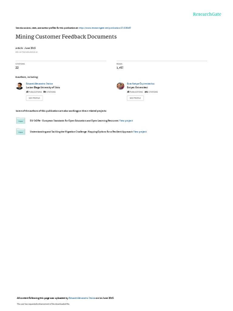 (2015) Mining Customer Feedback Document | PDF | Cluster Analysis | Data