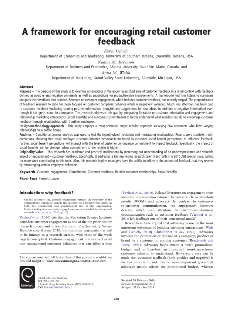 C(2014) a Framework for Encouraging Retail Customer Feedback | PDF ...
