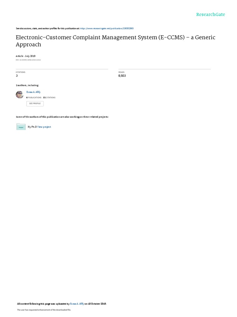 (2019) Electronic-Customer Complaint Management System (E-CCMS) | PDF ...