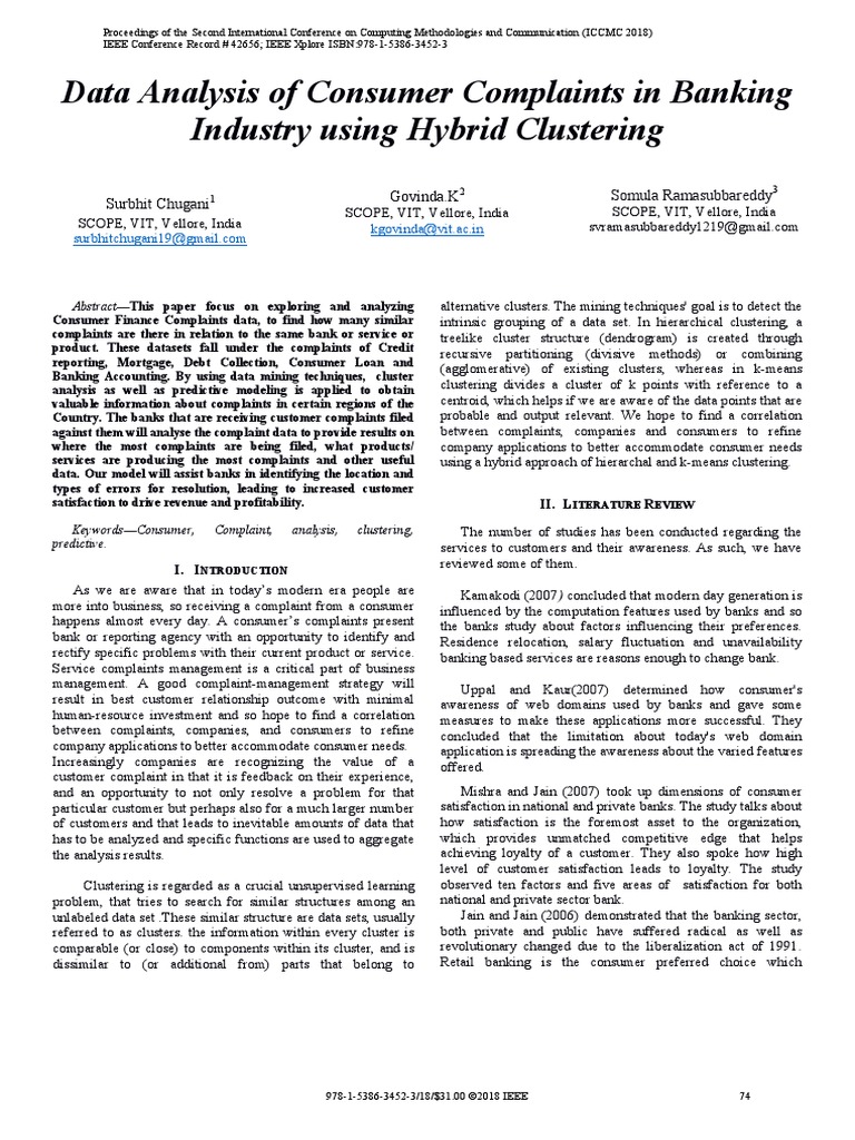 (2018) Data Analysis of Consumer Complaints in Banking | PDF | Cluster ...