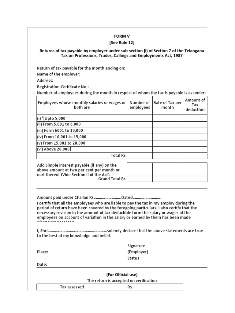Telangana Professional Tax Form V Guide | PDF