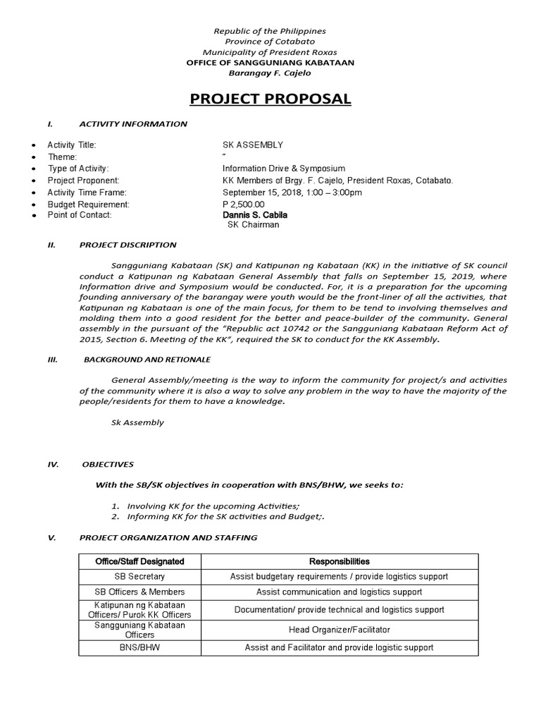 SK Assembly Project Propossal | PDF | Philippines | Government