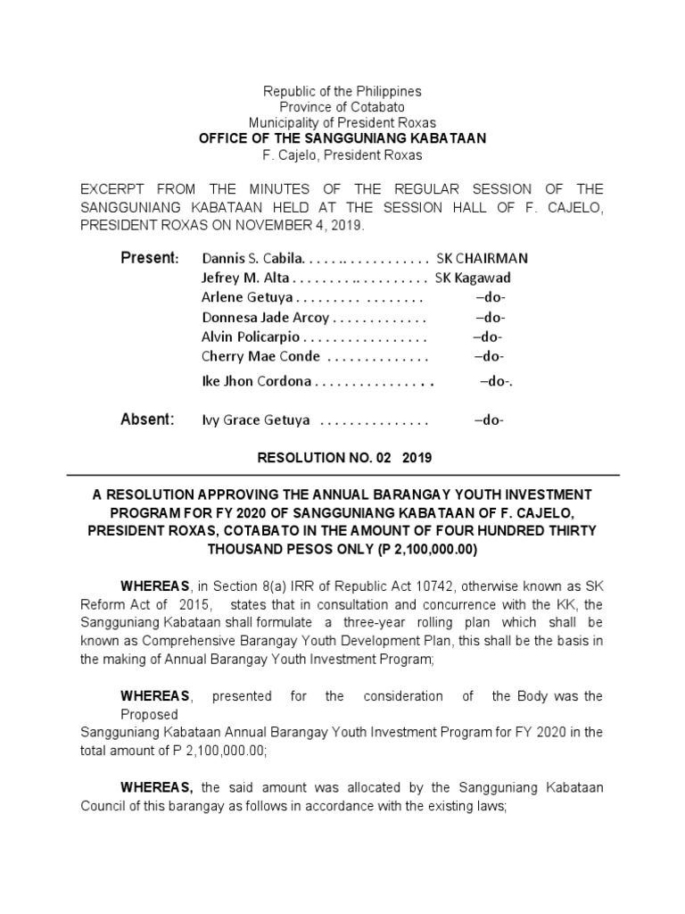 Resolution 09 Approval of ABYIP | PDF