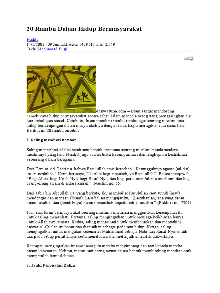 20 Rambu Dalam Hidup Bermasyarakat | PDF