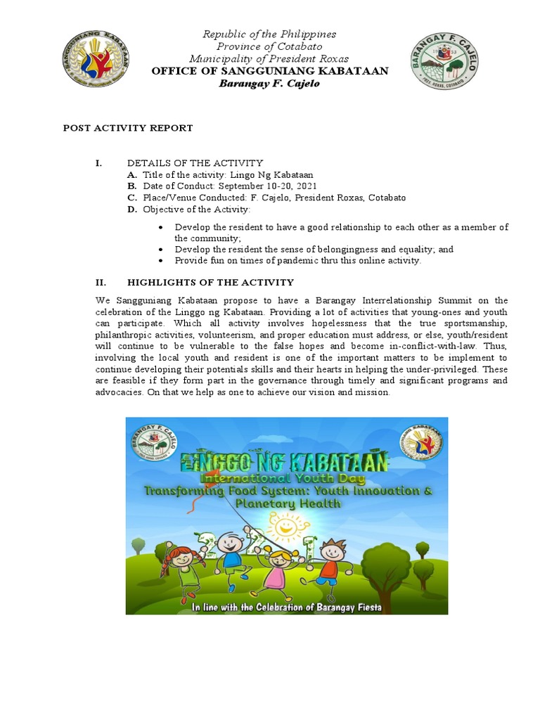 Post Activity Report Final Linggo NG Kabataan | PDF