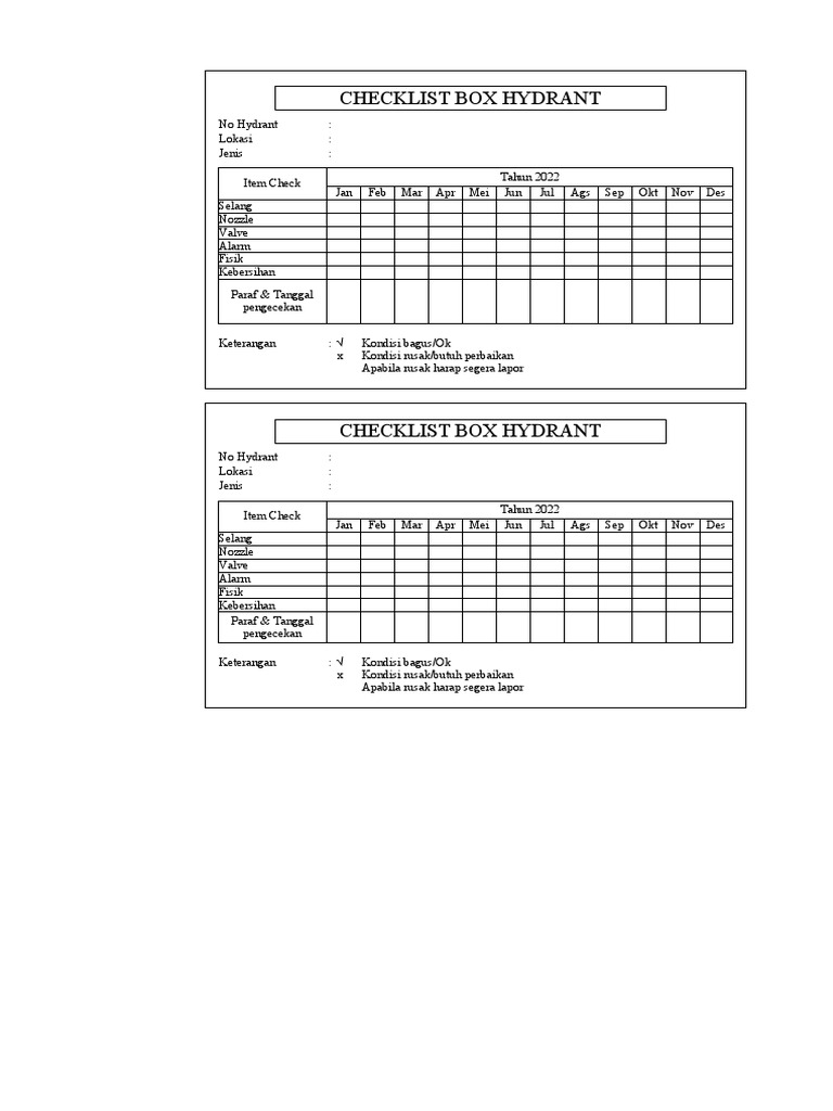 Ceklist Hydrant Box | PDF