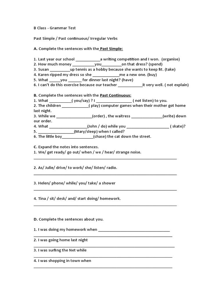 Past Simple vs. Past Continuous Test | PDF | Linguistics | Linguistic ...