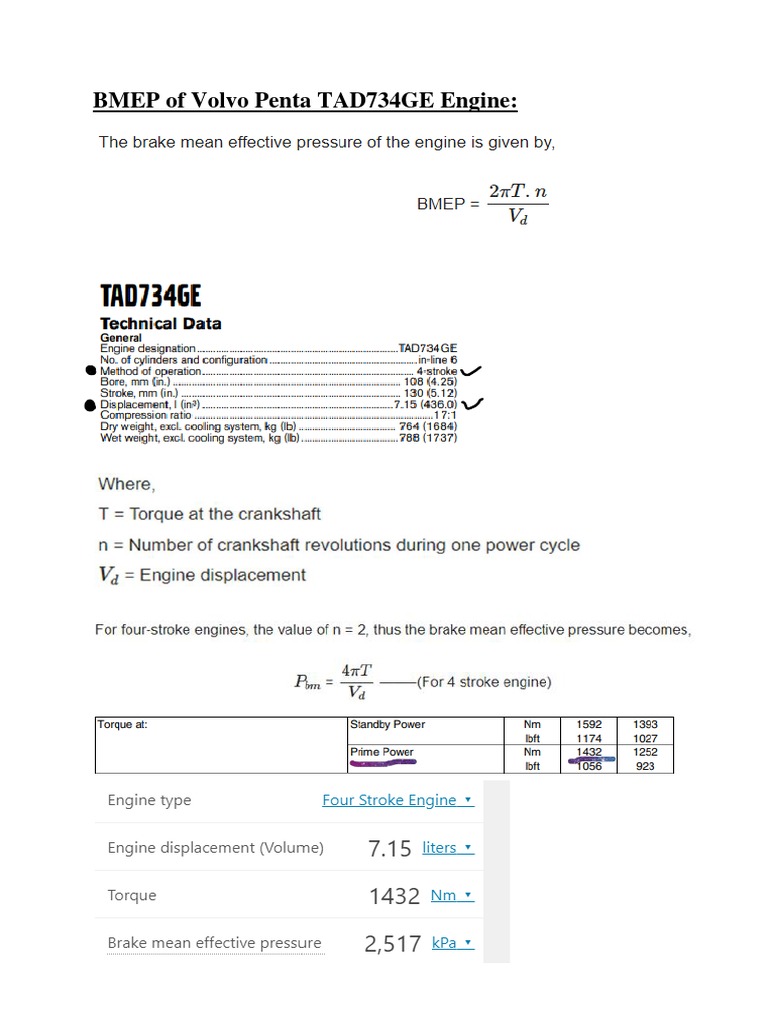 BMEP of Volvo Penta TAD734GE Enginea and Perkins | PDF | Business ...