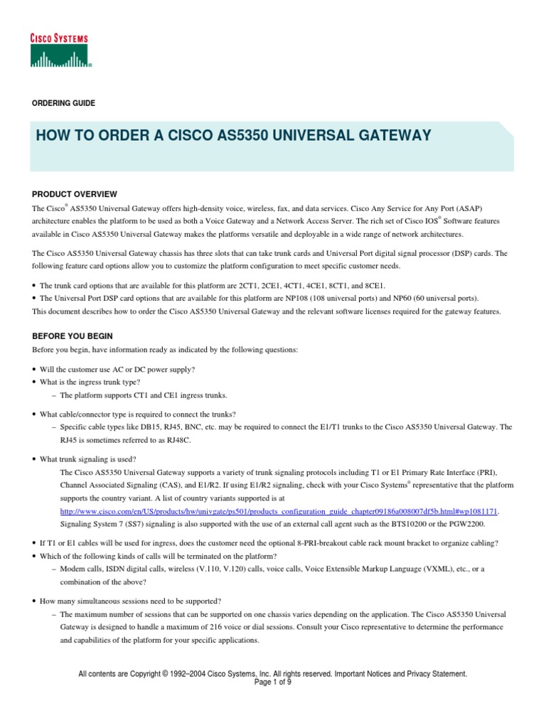 How to Order a Cisco As5350 Universal Gateway | PDF | Session ...