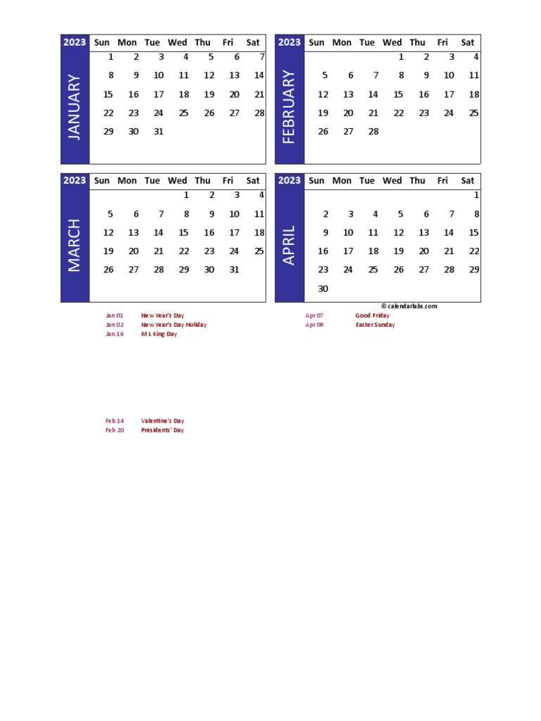 2023 Excel 4 Month Calendar Template 11 | PDF | Christian Festivals And ...