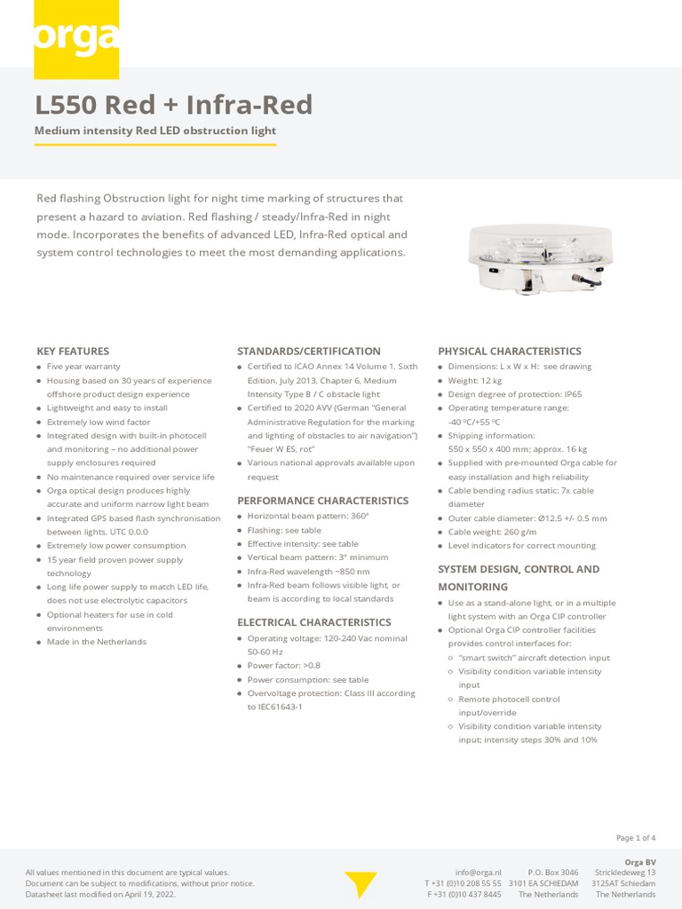 L550 Red Infra Red Datasheet 13 Obstruction Light Pdf Infrared