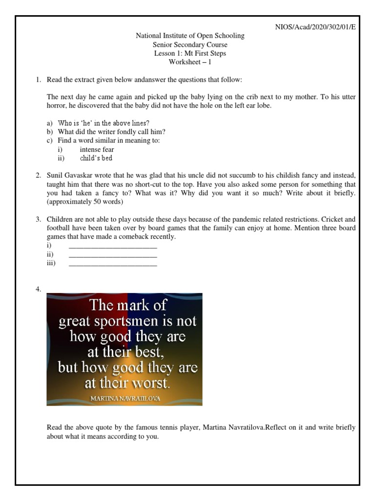 Nios Worksheet | PDF | Mindfulness | Psychotherapy