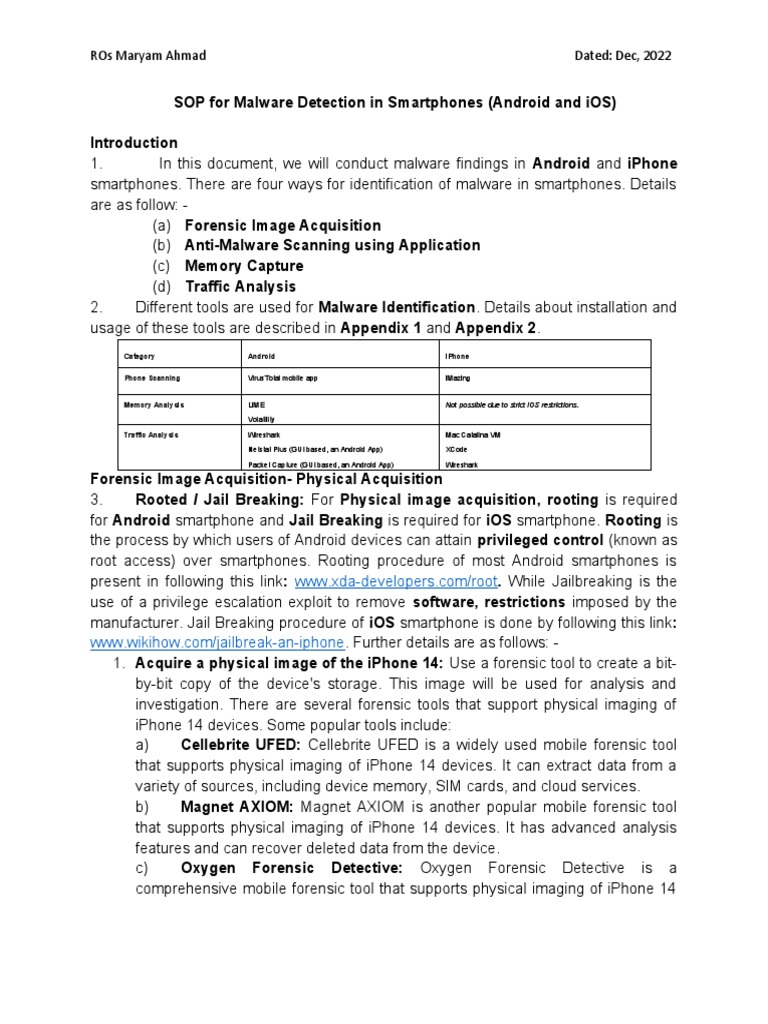 Smartphone Malware Detection SOP | PDF | Ios | Android (Operating System)