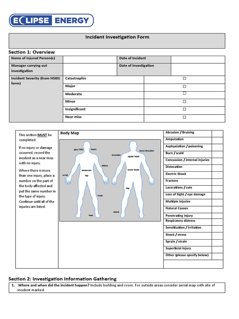 Incident Investigation Form Template | PDF | Injury | Occupational ...