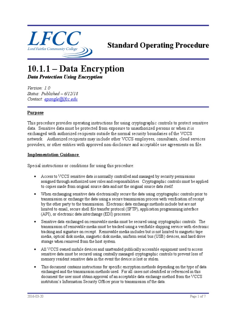 SOP 10.1.1 Data Encryption | PDF | Secure Shell | Transport Layer Security