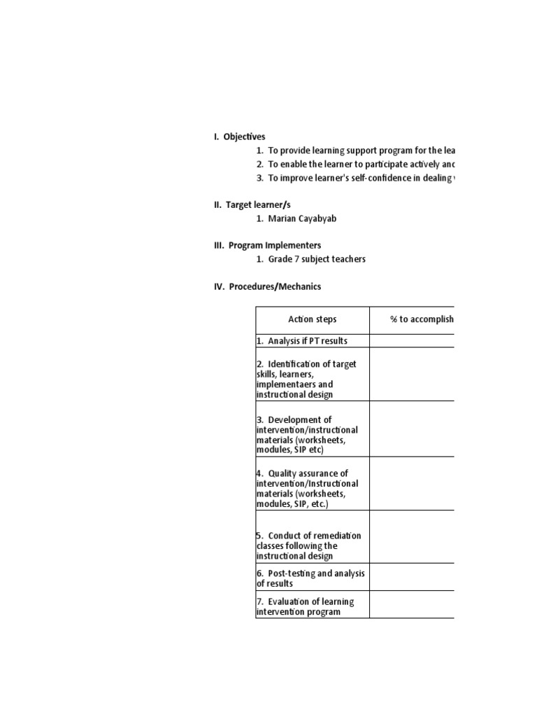 Learning Intervention Program | PDF